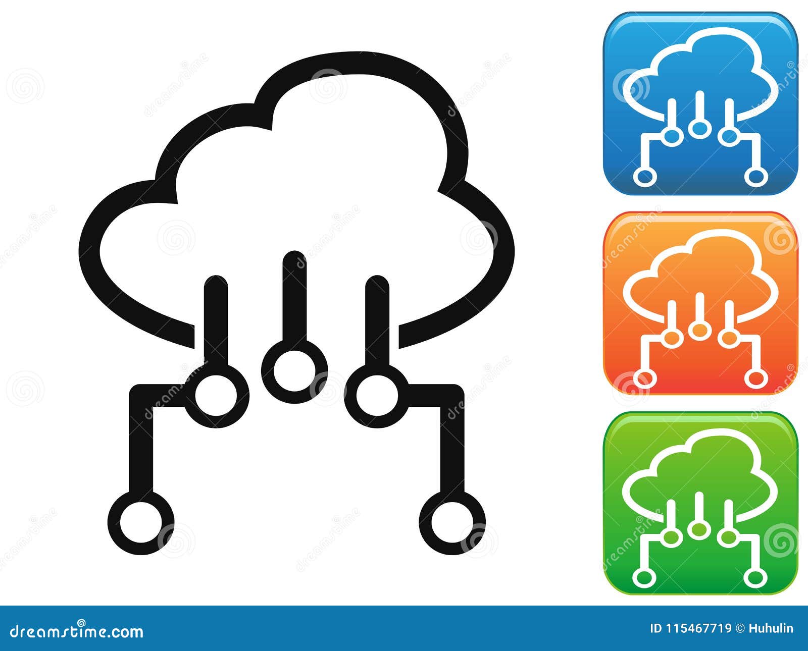 Cloud Network Connection Button Icons Set Stock Vector - Illustration ...