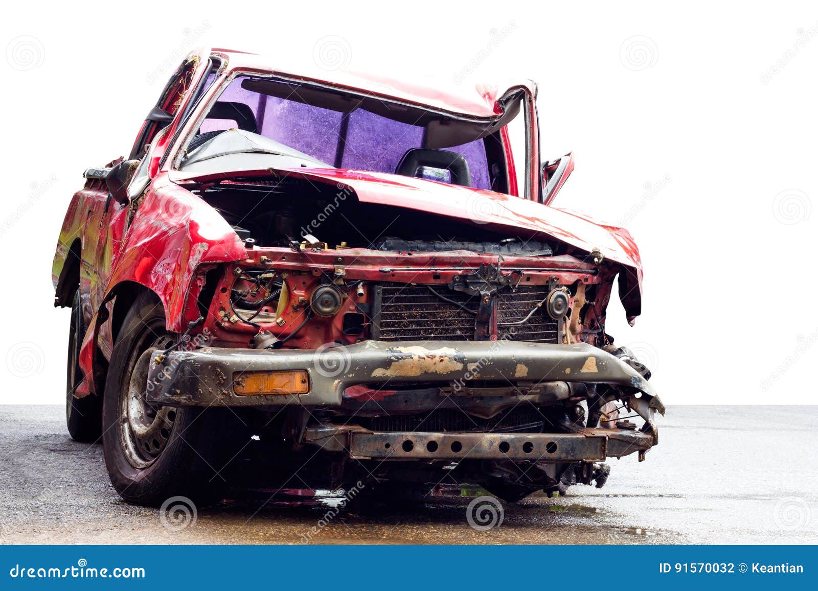 Isolate Front of Red Car Demolished. Stock Photo - Image of isolate ...