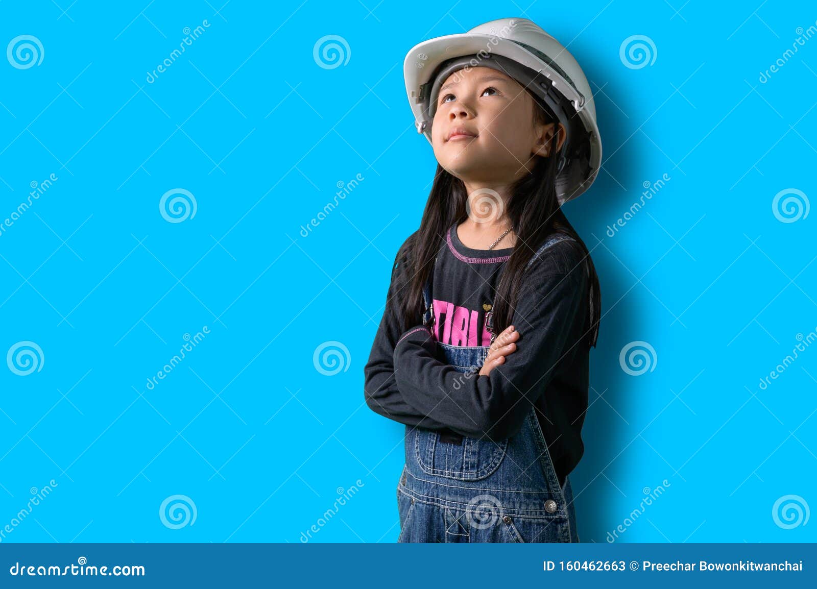 The Isolate Image of the Engineer Girl Standing and Thinking. the ...