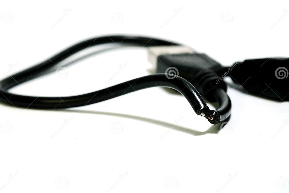 Isolate Photo of Damage USB Cable on White Background and Space for ...