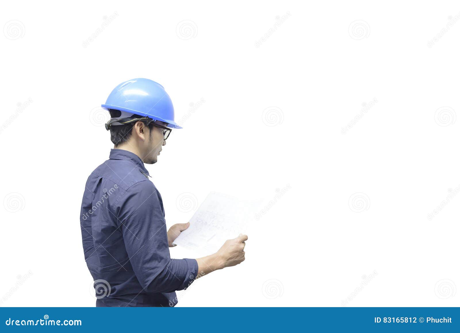 The Isolate Scene of Engineer Looking at the Drawing Stock Photo ...