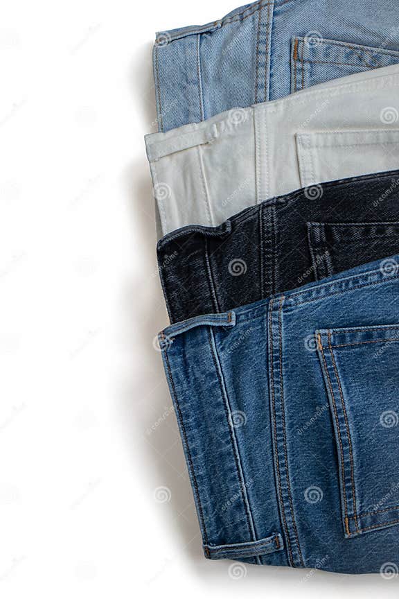 Isolate Set of Different Denim Pants Stock Photo - Image of bottoms ...