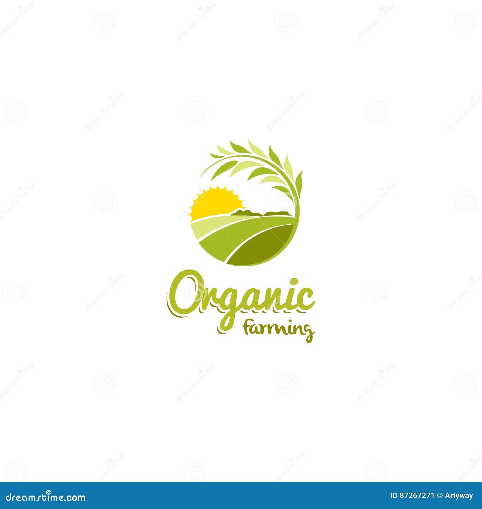 Isolated Abstract Green Color Round Shape Sunny Meadow Logo Agricultural Logotype Vector