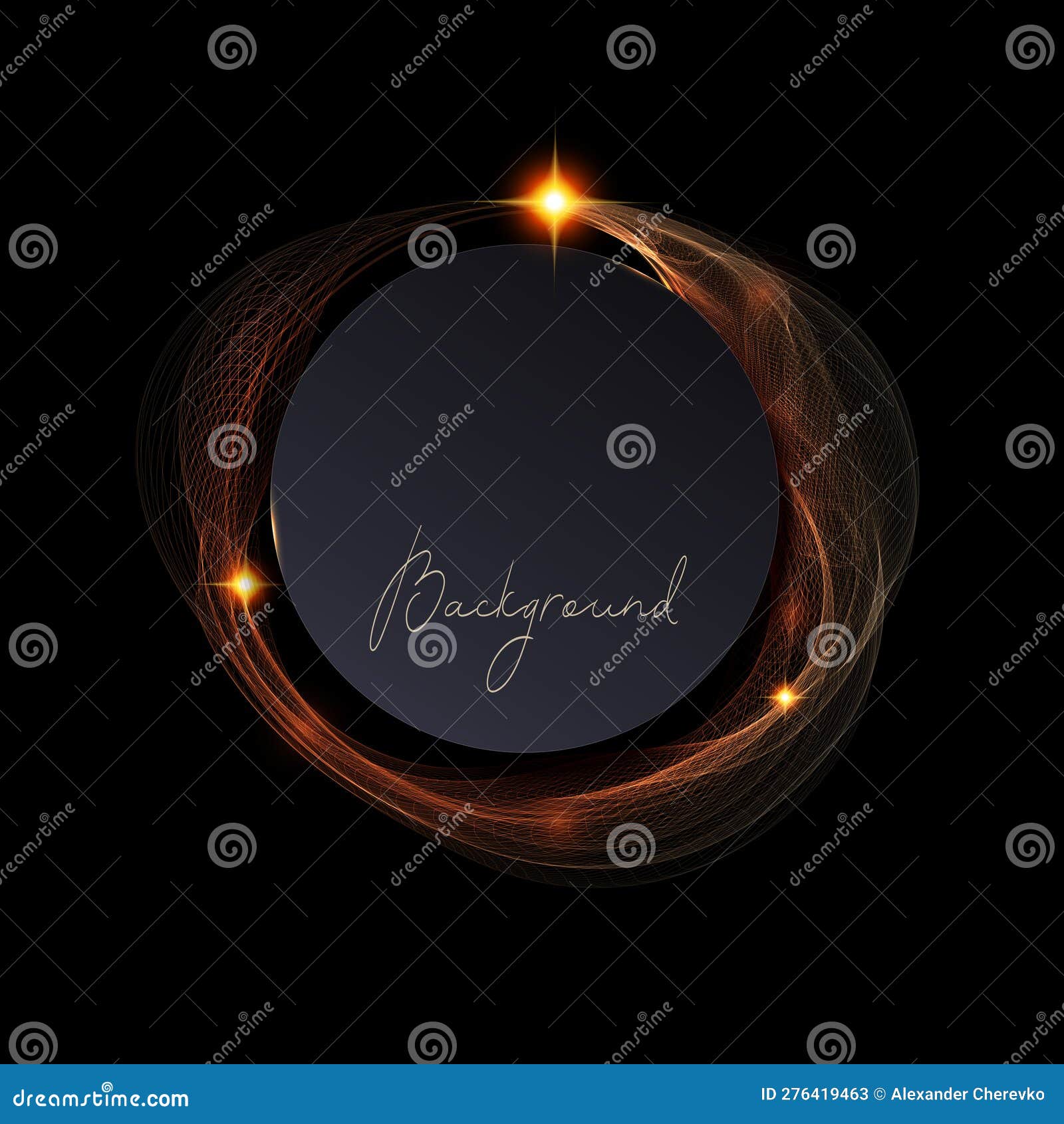Isolated Abstract Round Frame with Golden Veil on Black Design Stock ...