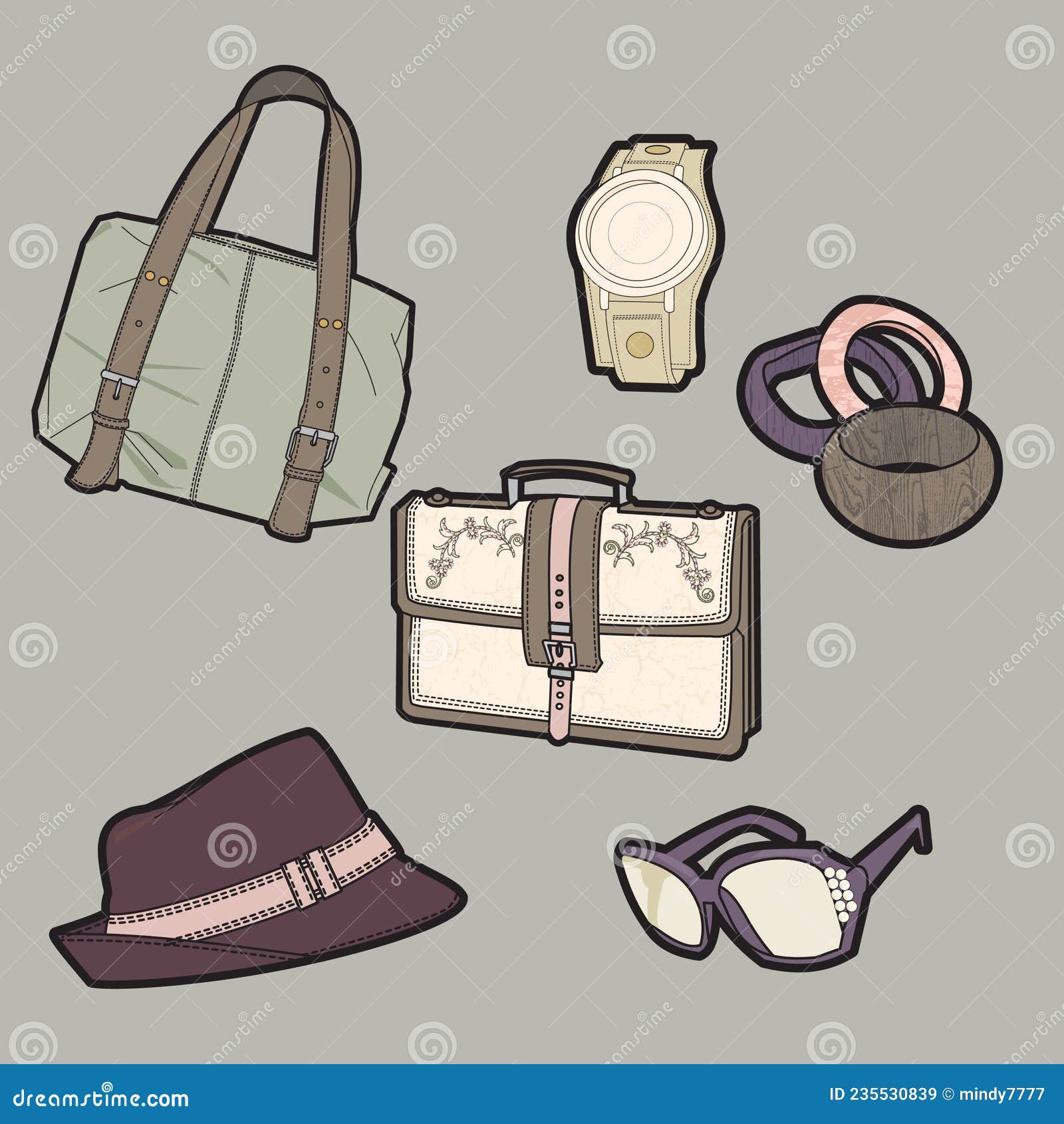 Isolated Accessory Design. Flat Sketches Technical Drawings Stock ...