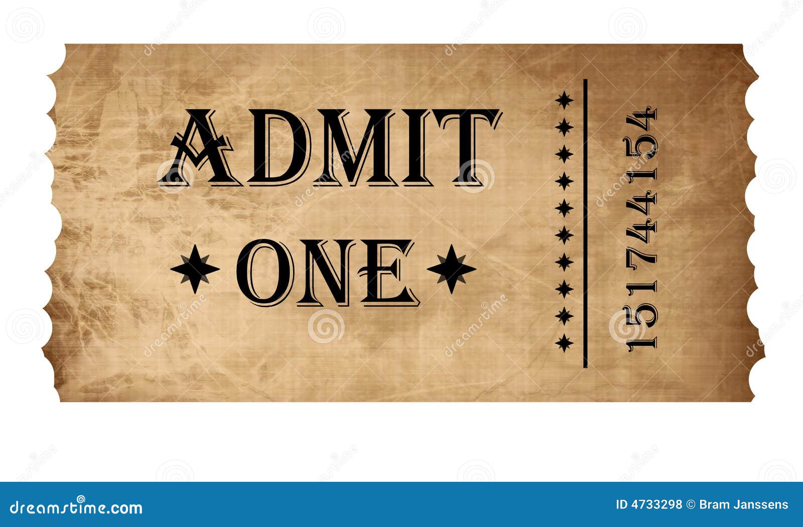 Isolated admit one ticket stock illustration. Illustration of enter ...