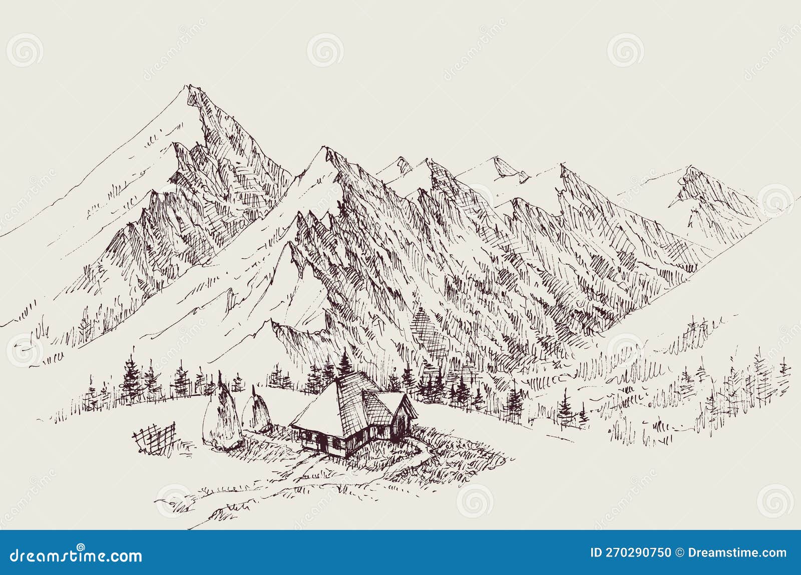 Alpine Farm Hand Drawing Vector Illustration | CartoonDealer.com #144294186