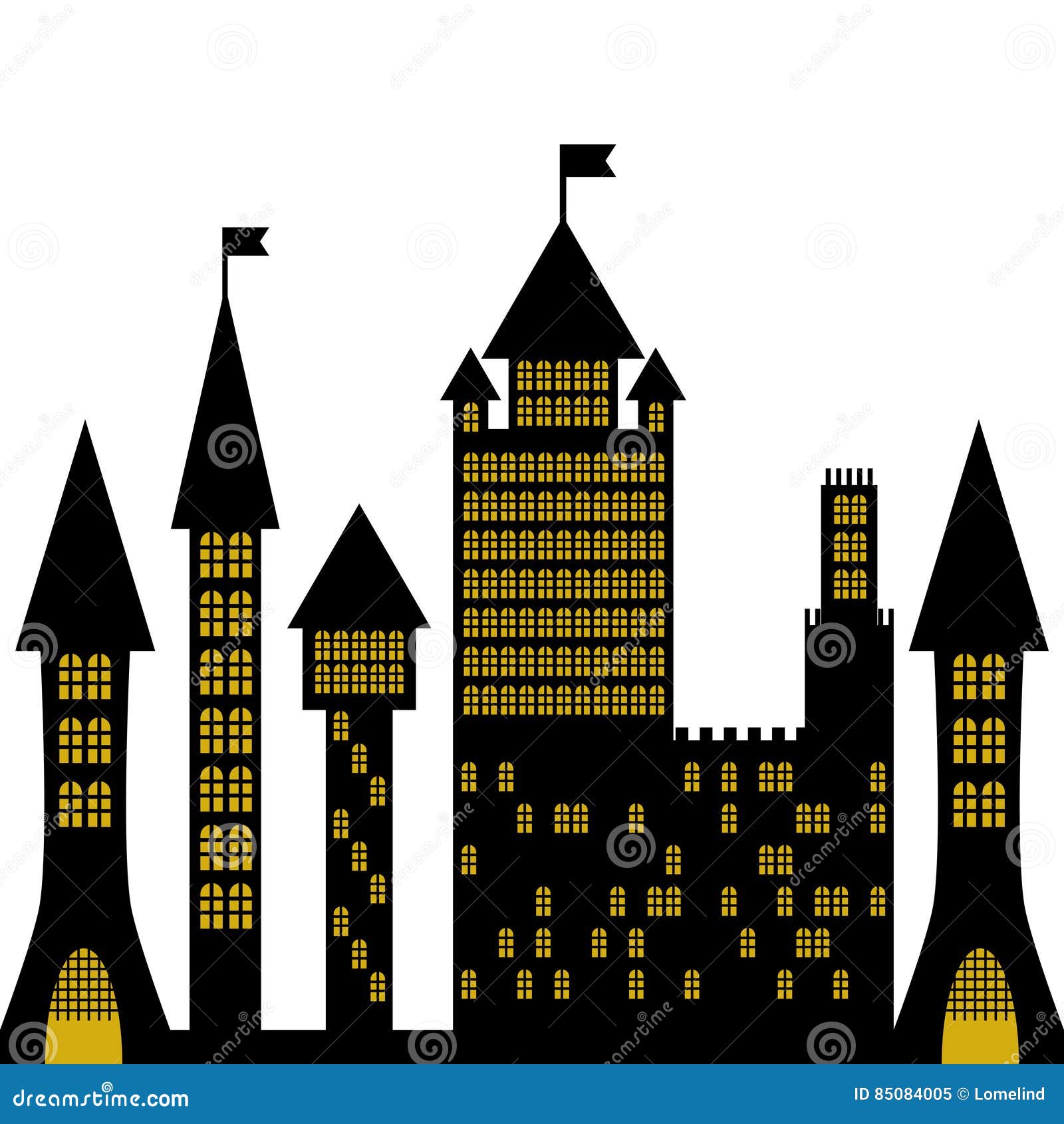 Isolated Ancient Gothic Castle Black Silhouette Stock Illustration ...