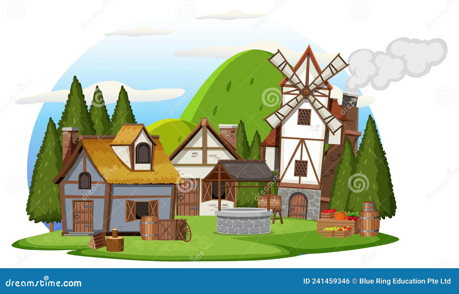 Isolated Ancient Medieval Village Stock Vector - Illustration of rural ...