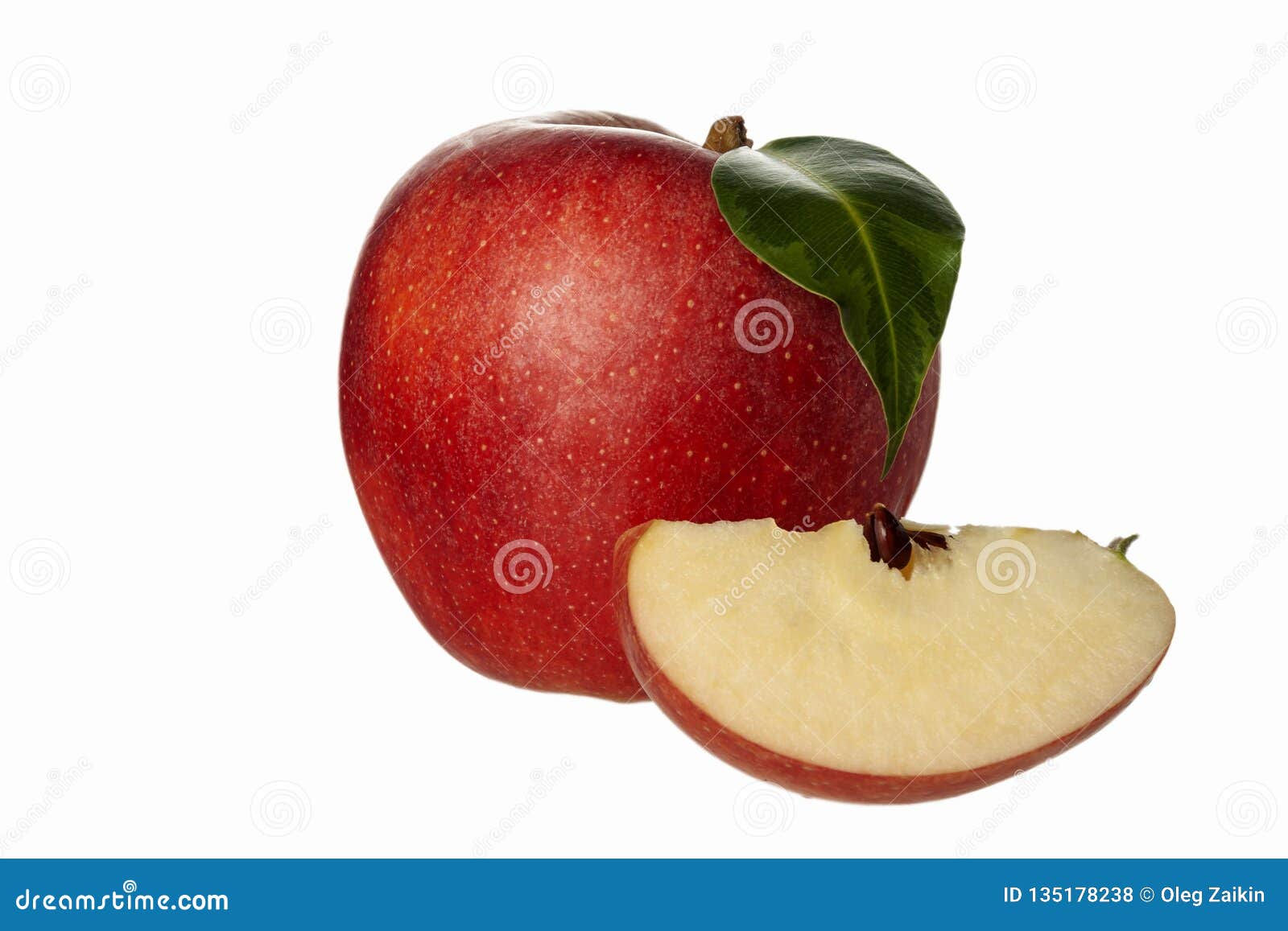 Isolated Apples. Whole Red Apple Fruit with Slice Cut with Leaves ...