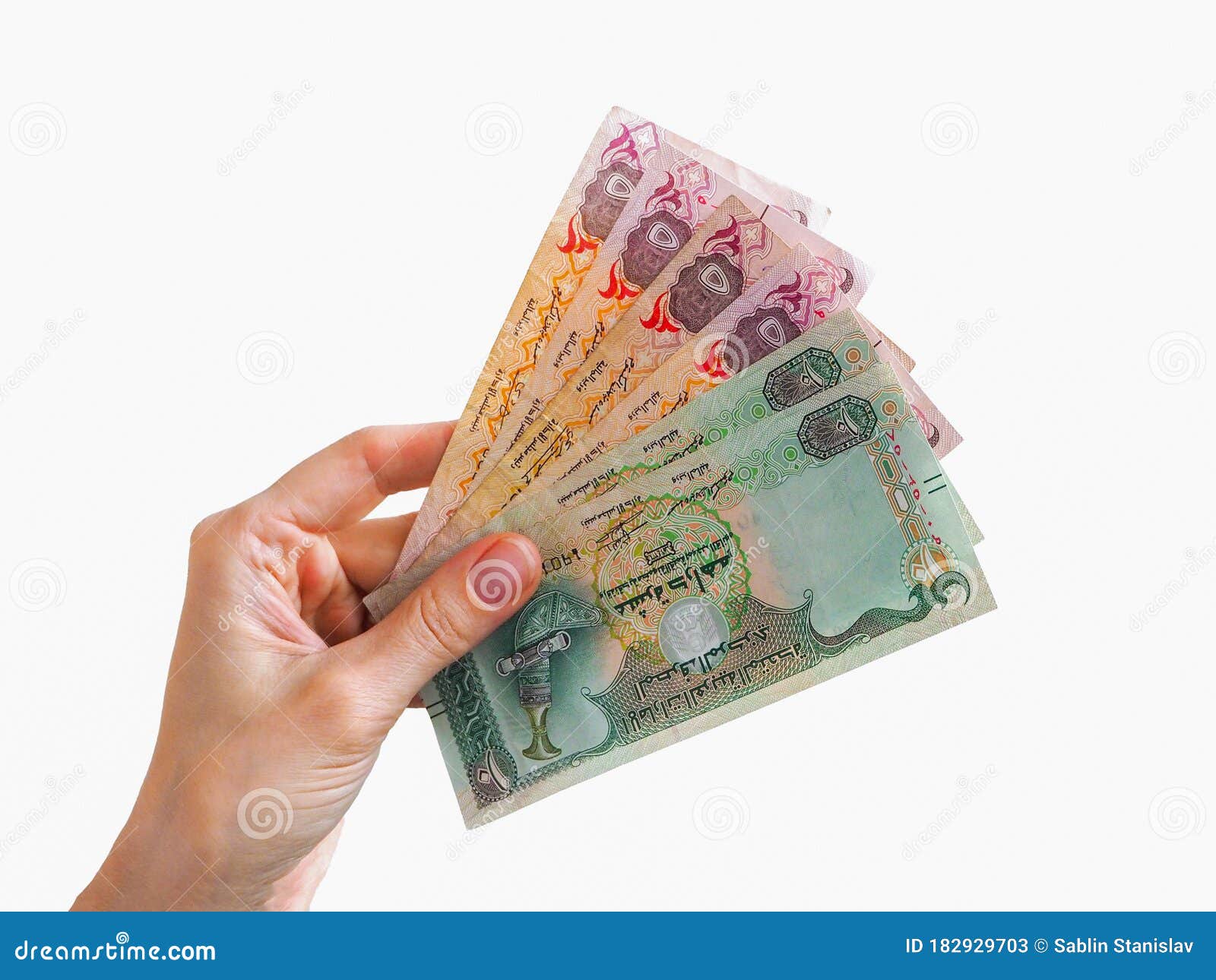 Isolated Arabic Dirhams Banknotes in Hands Stock Image - Image of ...
