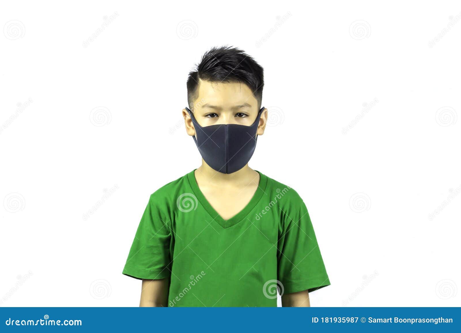 Isolated Asian Boy Wearing a Mask on a White Background with Clipping ...