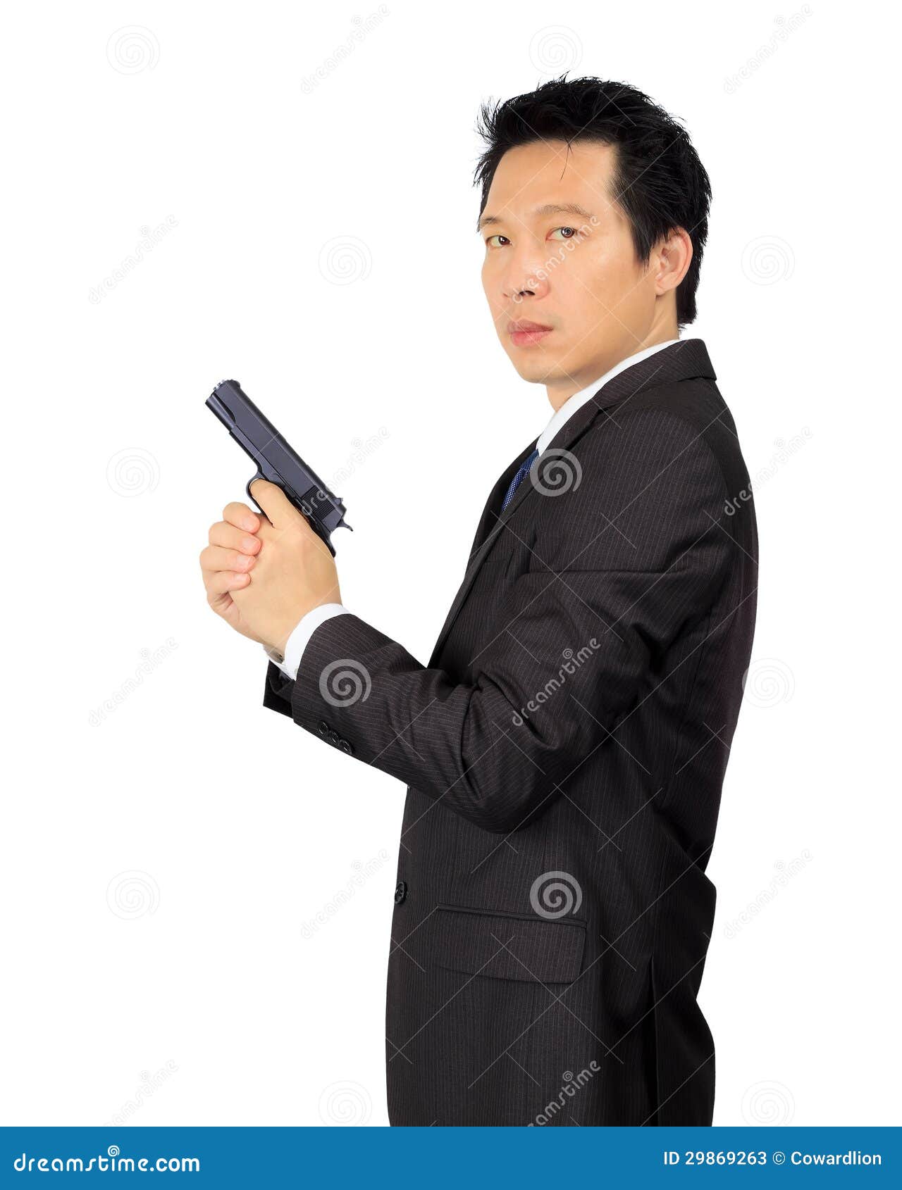 Asian Male Carry a Gun on White Stock Image - Image of crime, agent ...