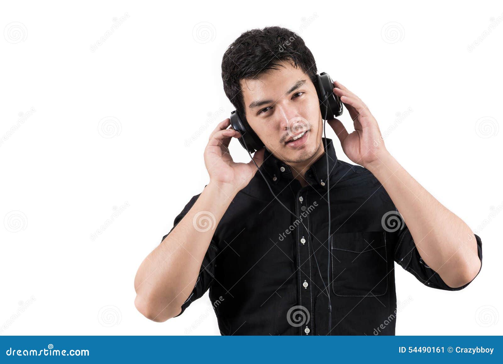 Isolated Asian Man with Headset Stock Image - Image of enjoy, audio ...