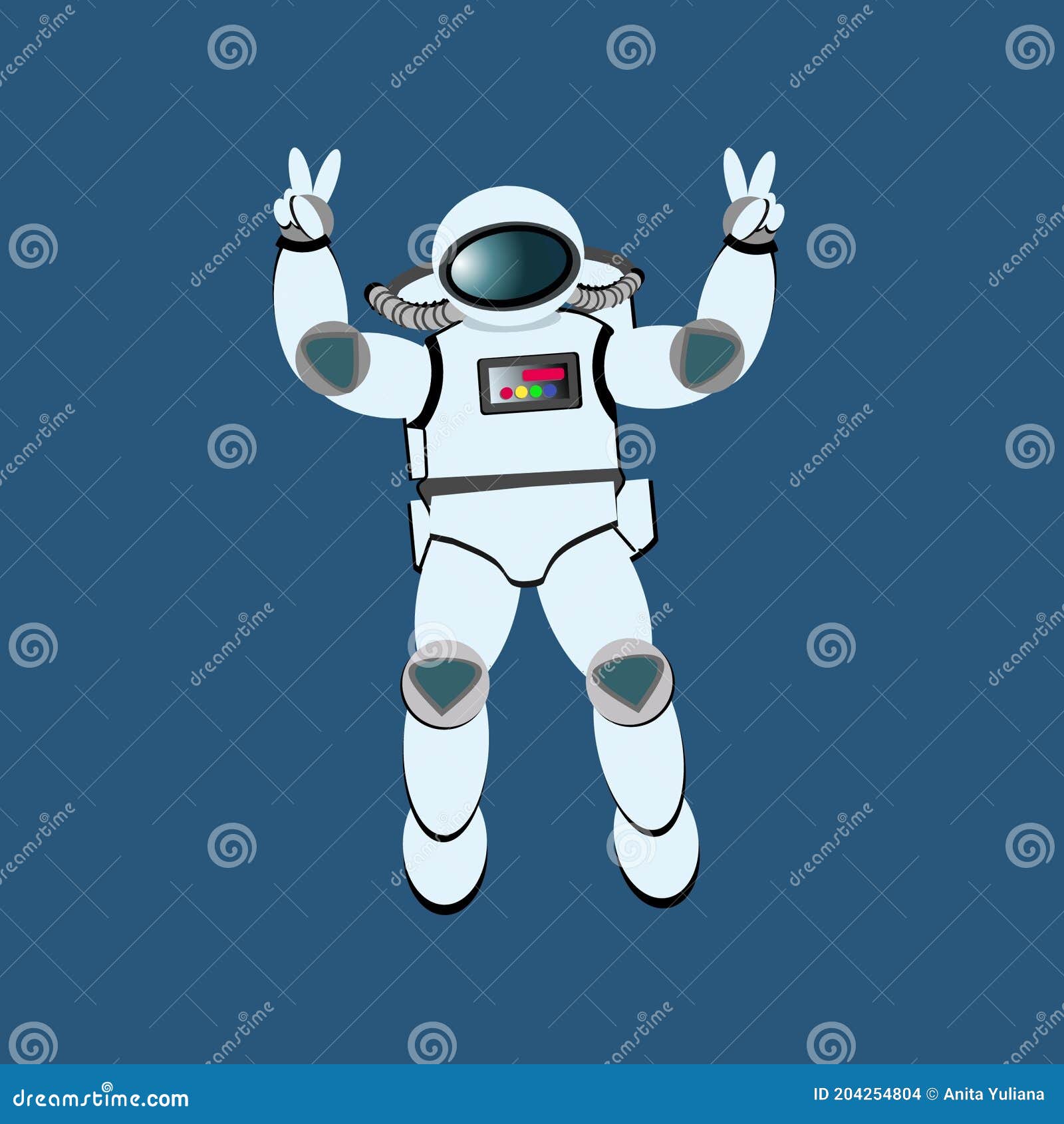 Isolated Astronaut Cartoon. Posing Peace Sign with Both Hands. Stock ...