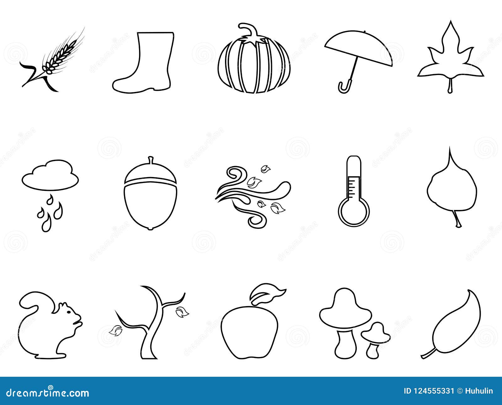 Autumn Set Of Outline Hand Drawing Images In Form Of Coloring Pages ...