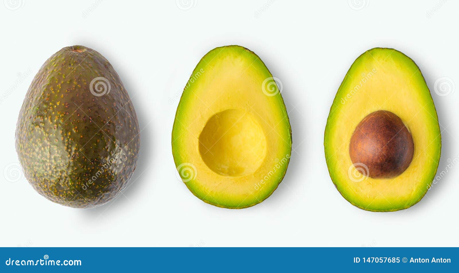 Isolated Avocado On White Background. Whole Avocado Fruit And Two ...