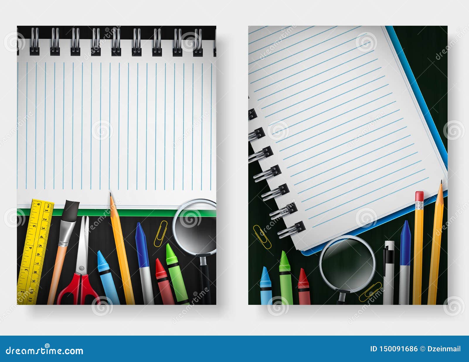Isolated Back To School Poster Set Template with Notebook in Chalkboard ...