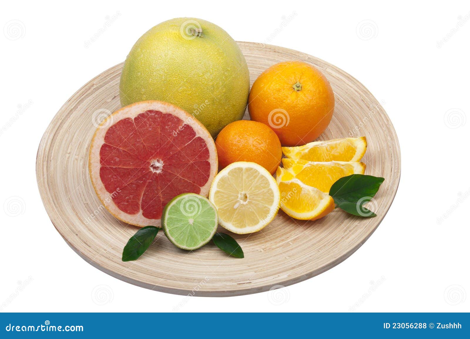 Isolated Bamboo Dish with Citrus Stock Photo - Image of mandarin ...