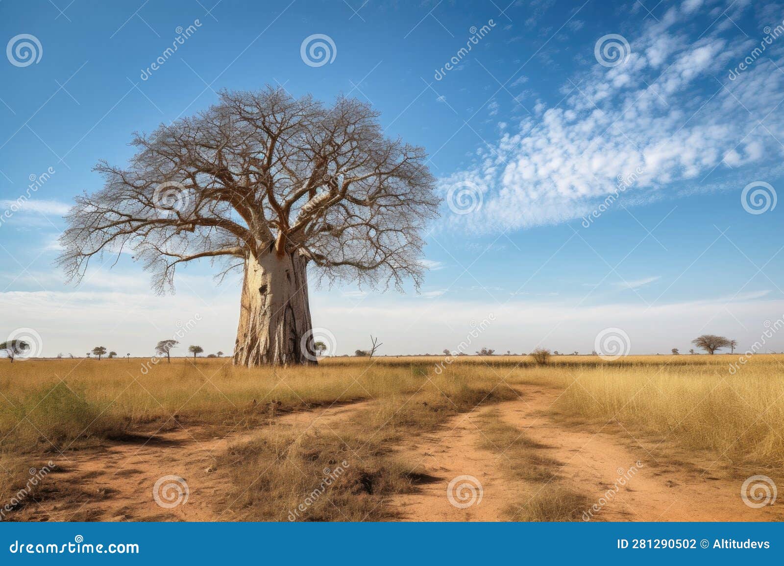 An Isolated Baobab Tree Standing Tall in the Savanna Stock Illustration ...