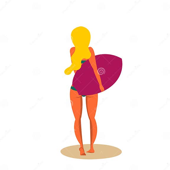 Isolated Beautiful Surfer Girl In Bikini Back View Stock Vector Illustration Of Poster Board