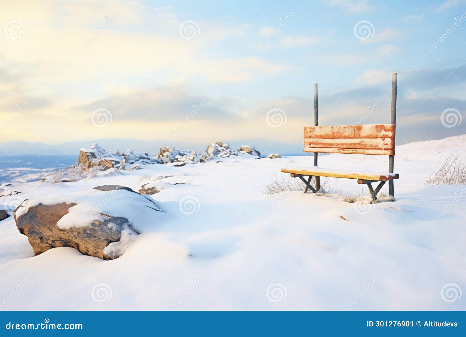Isolated Bench In A Park After A Snowfall Stock Photo | CartoonDealer ...