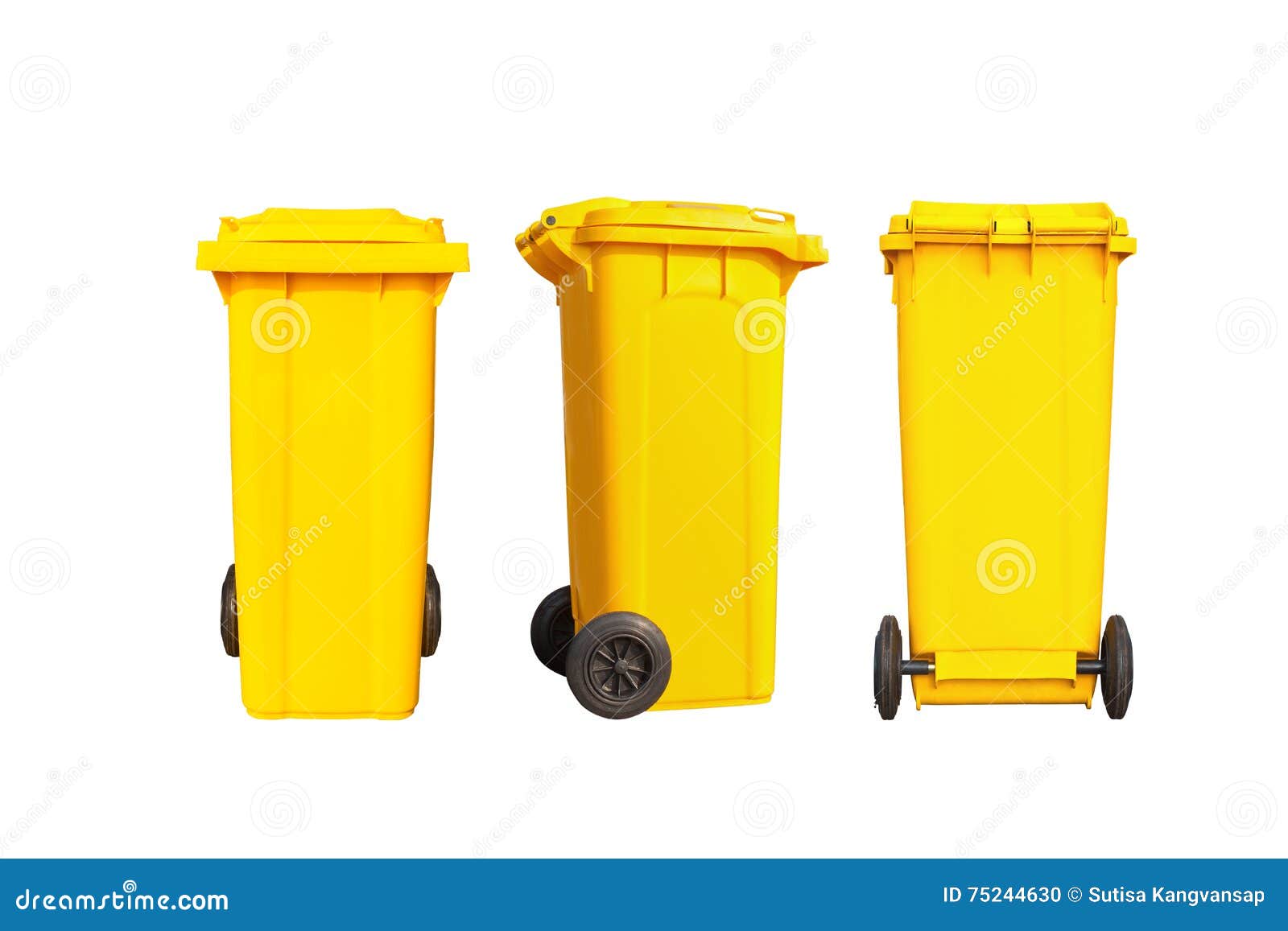 Isolated Big Yellow Garbage Bin or Trash Can with Black Wheels Stock ...
