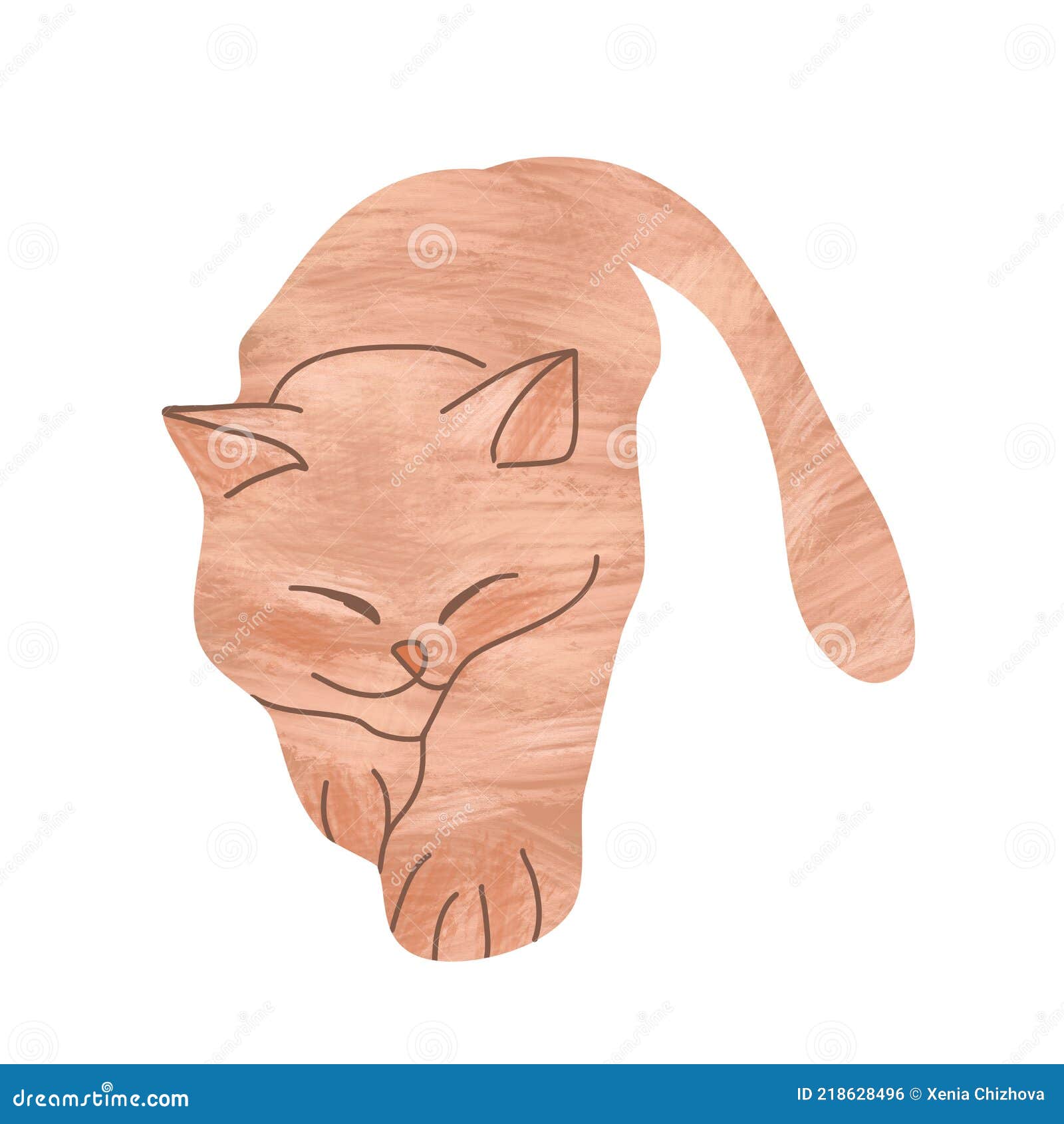 Isolated Bitmap Image of a Sleeping Cat Stock Illustration ...