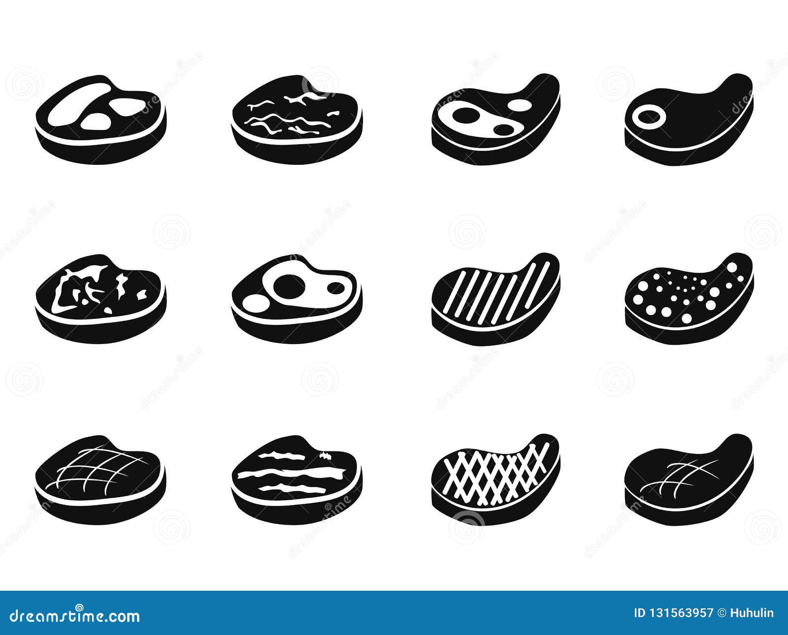Black beef steak icons set stock vector. Illustration of sign - 131563957