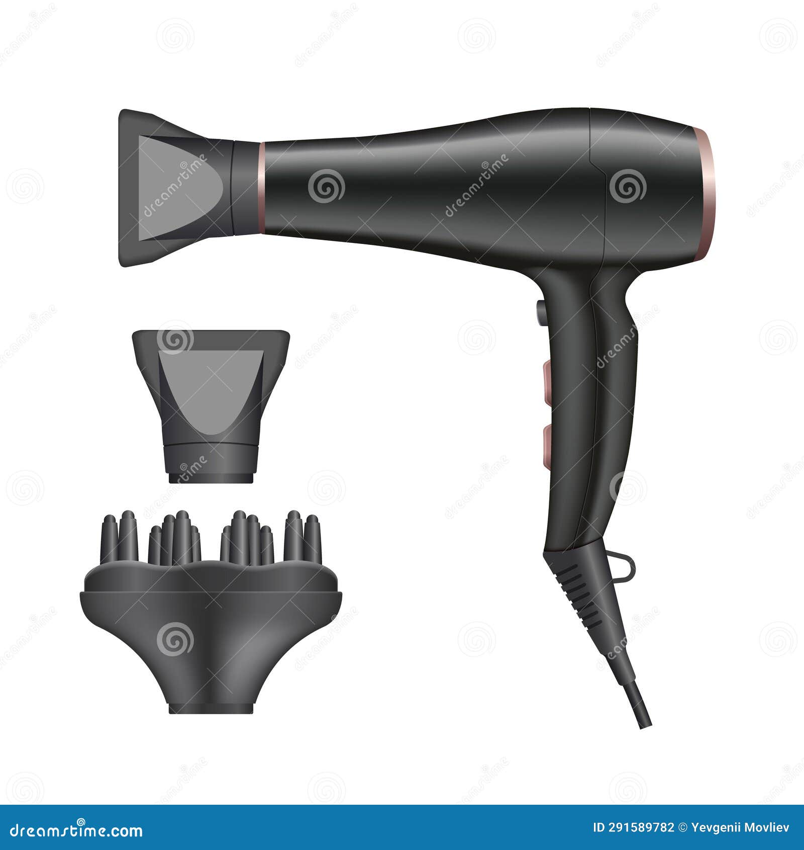 Isolated Black Hair Dryer Realistic 3d Art Of Hairdresser Tools