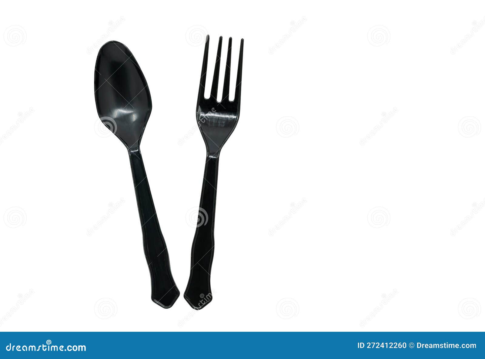 Isolated Black Plastic Spoon and Fork on White Background, Flat Lay ...