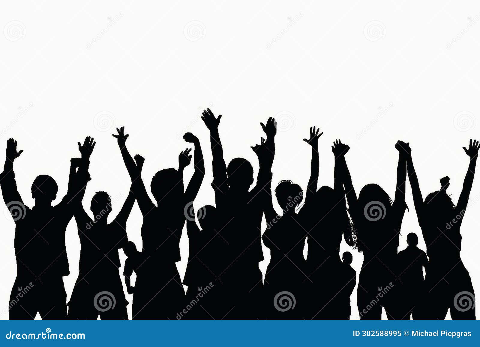 An Isolated Black Silhouette of Cheering People Stock Illustration ...