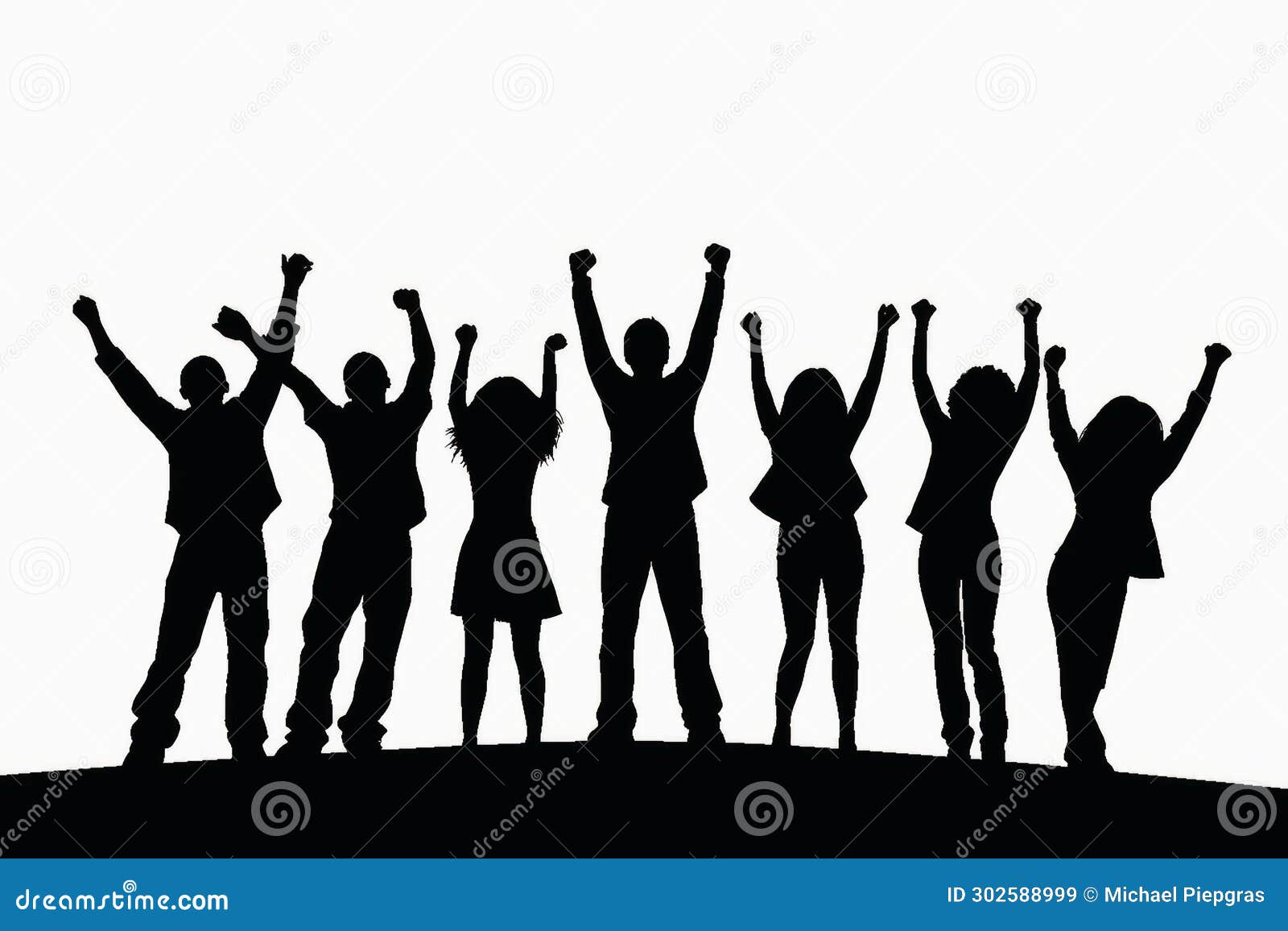 An Isolated Black Silhouette of Cheering People Stock Illustration ...
