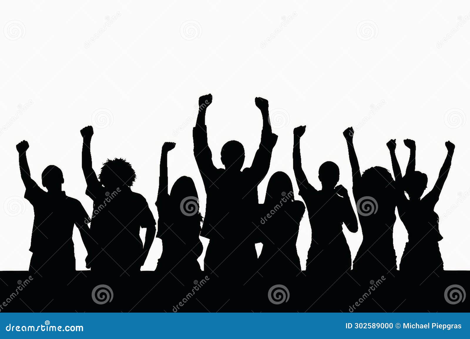 An Isolated Black Silhouette of Cheering People Stock Illustration ...