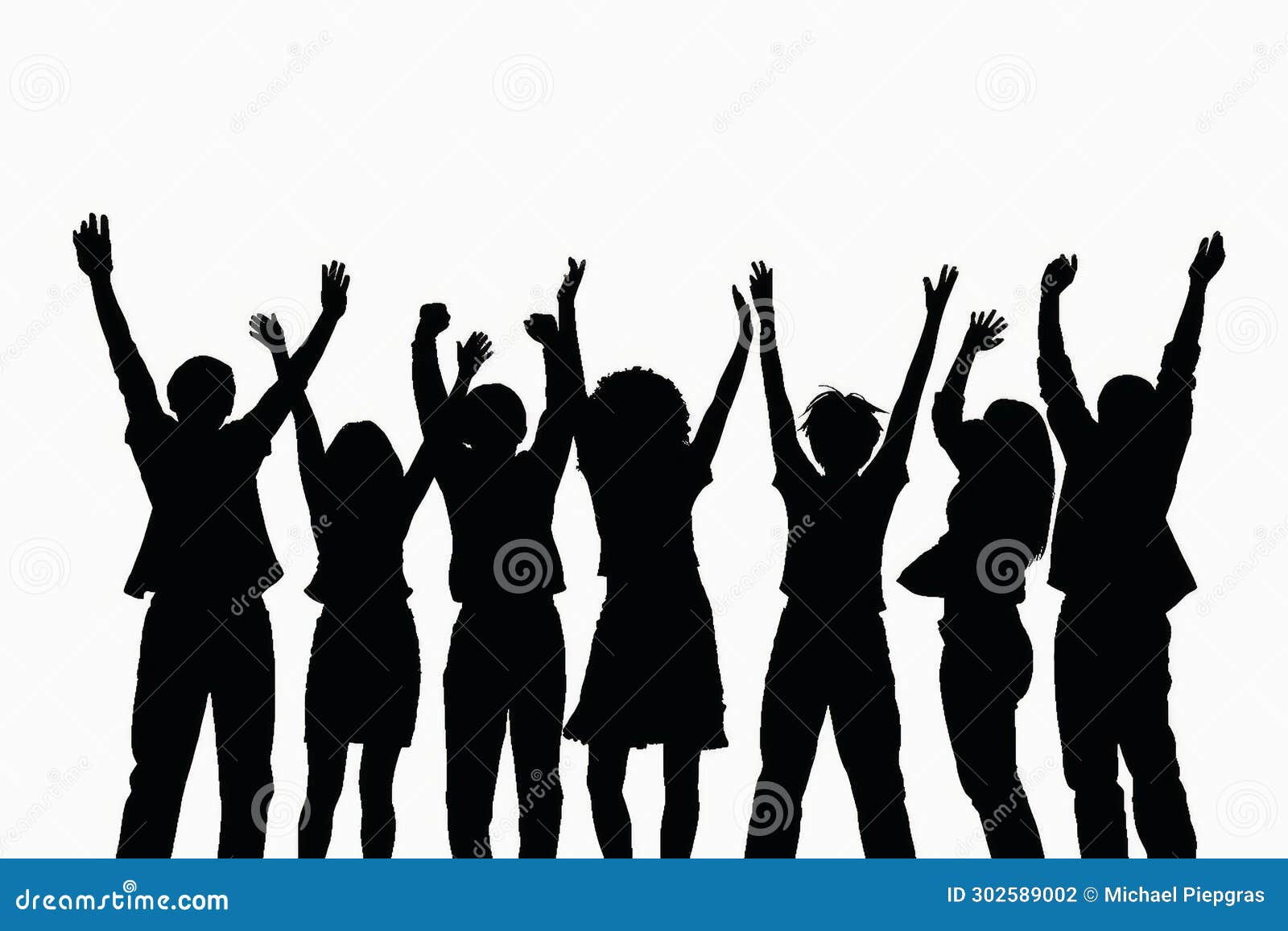 An Isolated Black Silhouette of Cheering People Stock Illustration ...