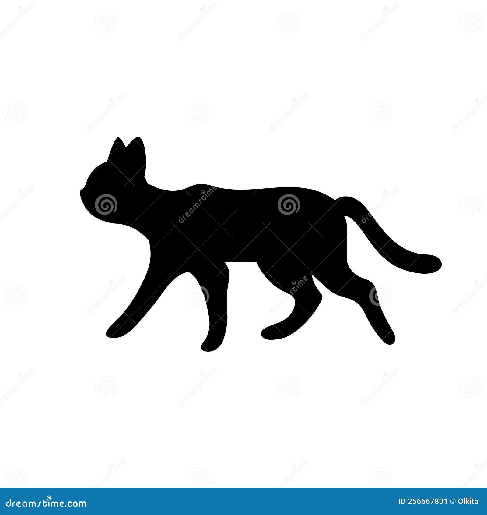 Isolated Black Silhouette of Running Cat on White Background. Flat Cartoon Cat Pose Stock Vector ...