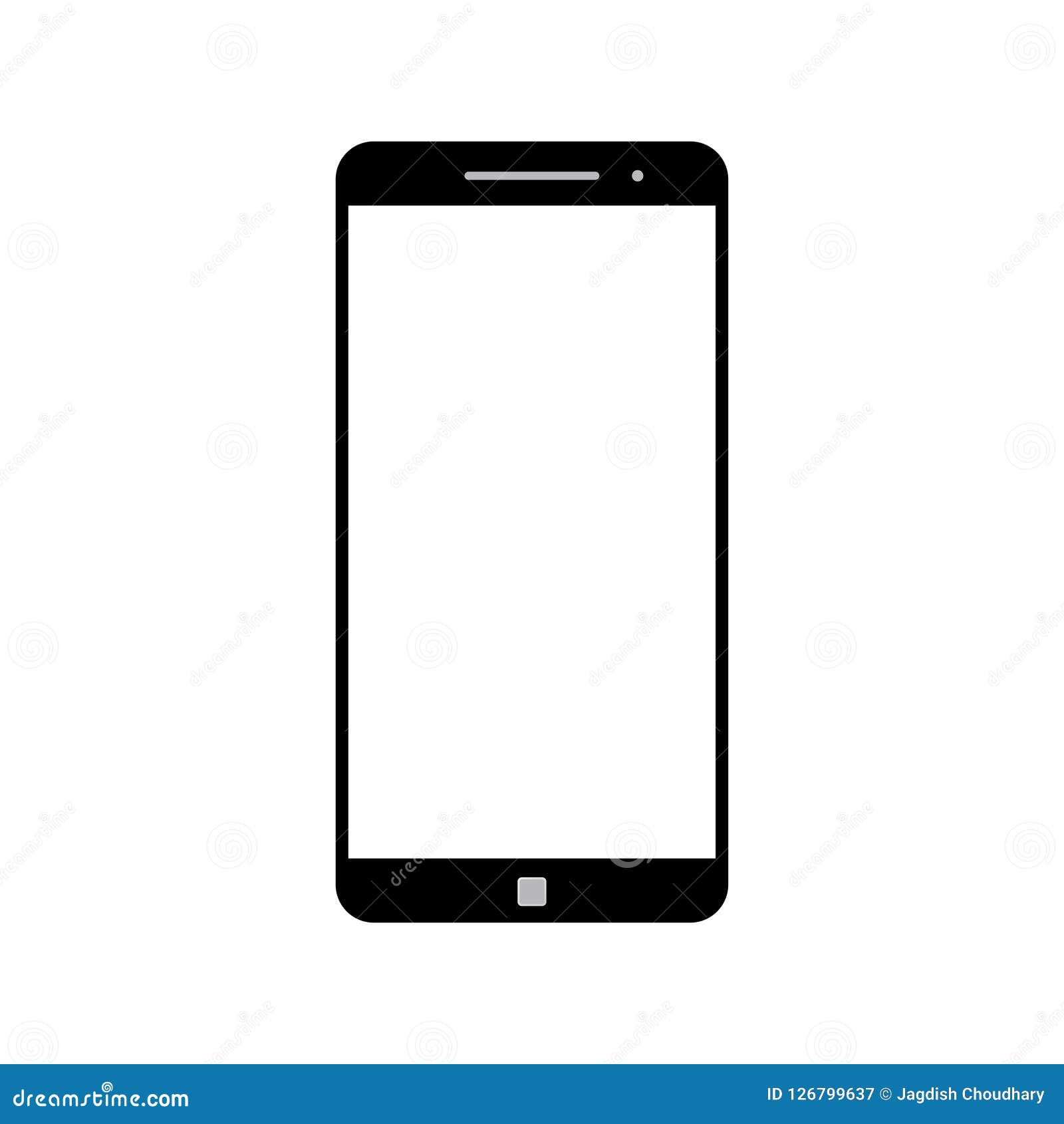 Isolated Black Smartphone Blank Screen with Rectangular Home Button ...