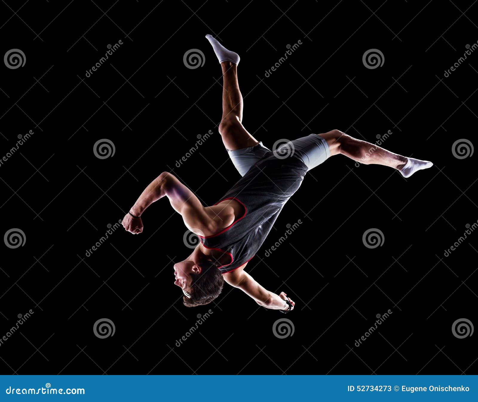 Isolated Black Young Man is Jumping on Trampoline Stock Image - Image ...