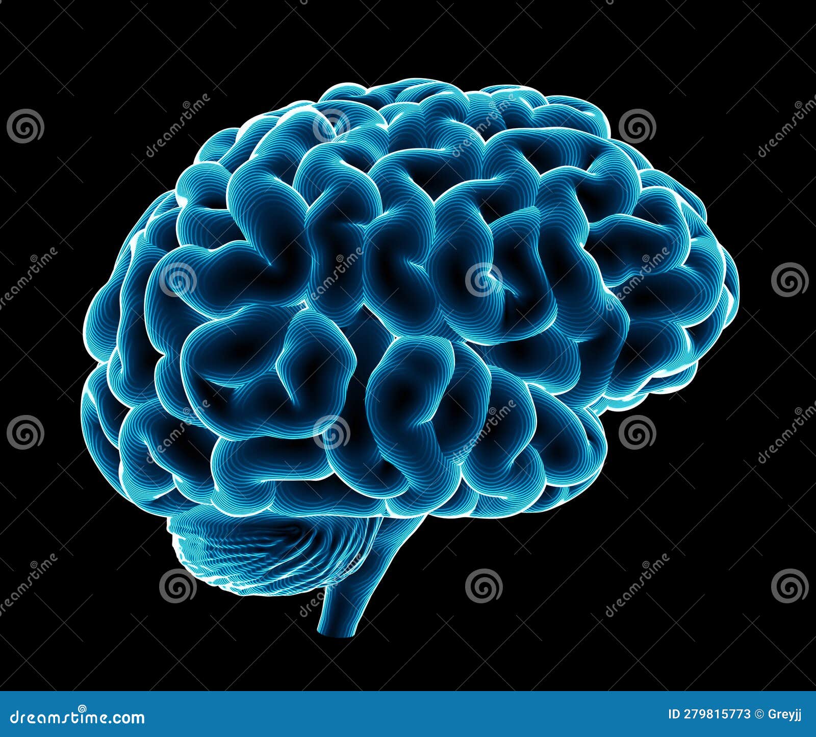 Isolated Blue Hologram of Brain, Side View, 3D Illustration Stock ...