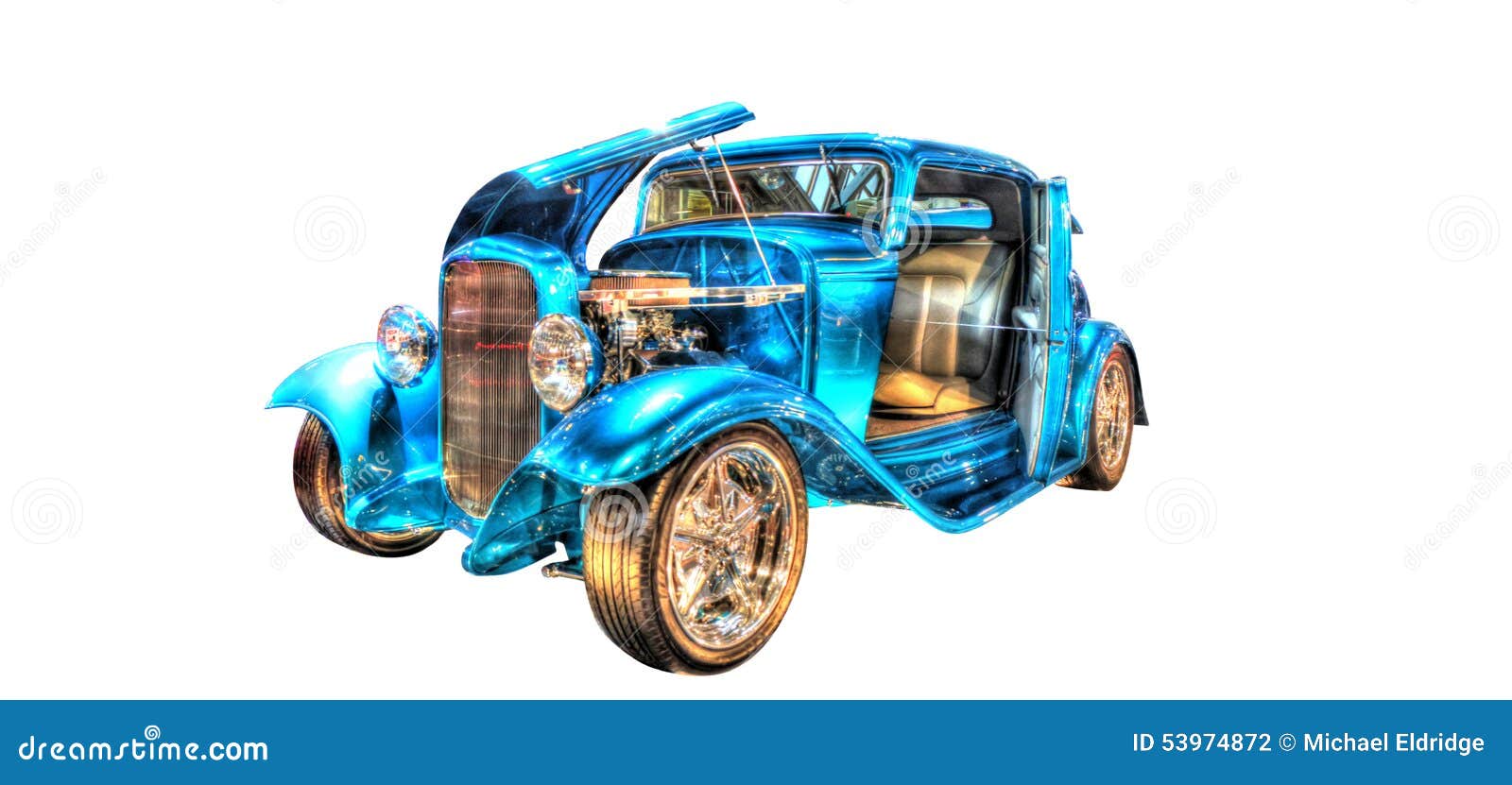 Isolated Blue Hot Rod on White Background Editorial Photography - Image ...