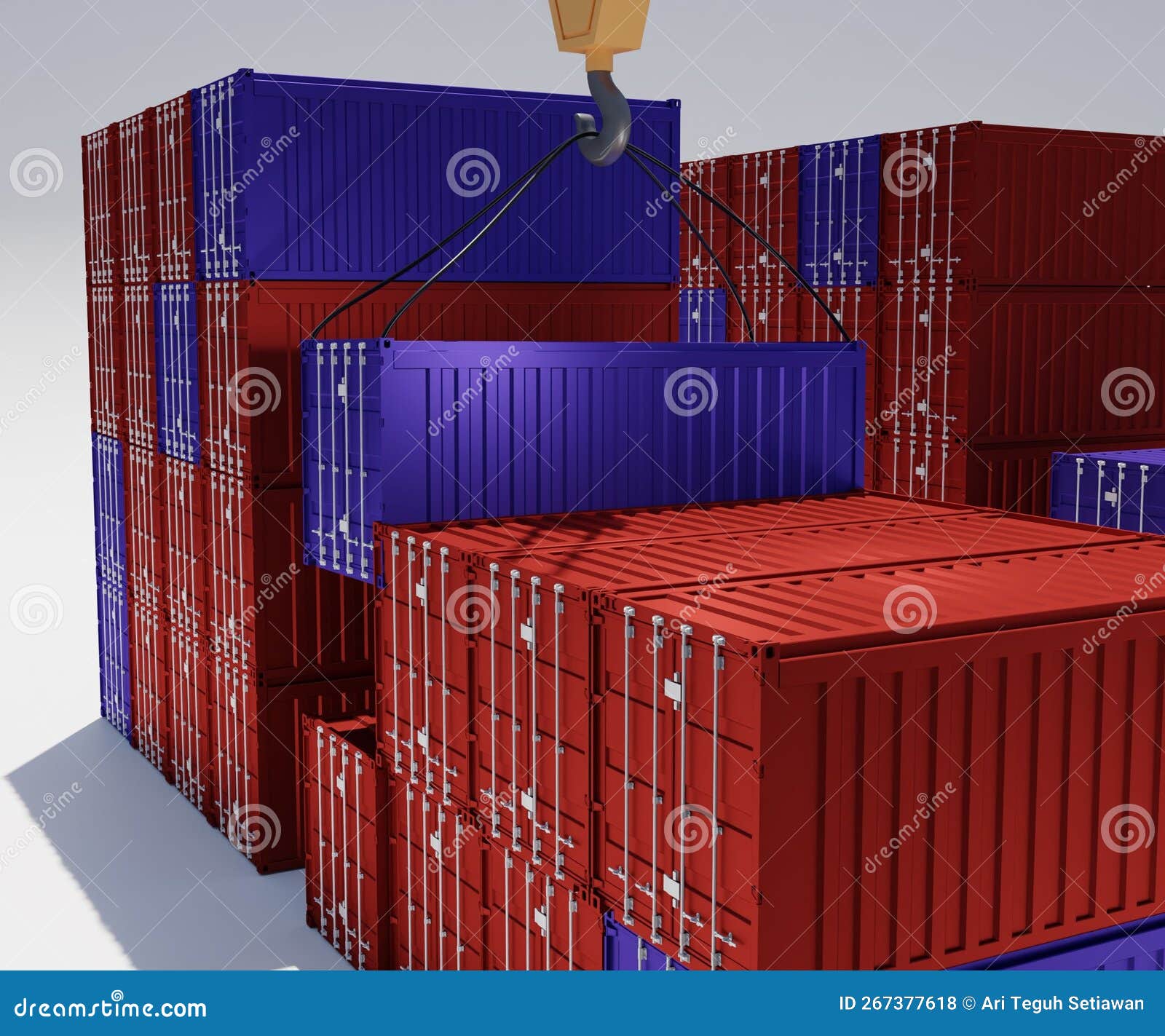 Isolated Blue and Red Cargo Containers Pull Up by Pulley on the Break ...