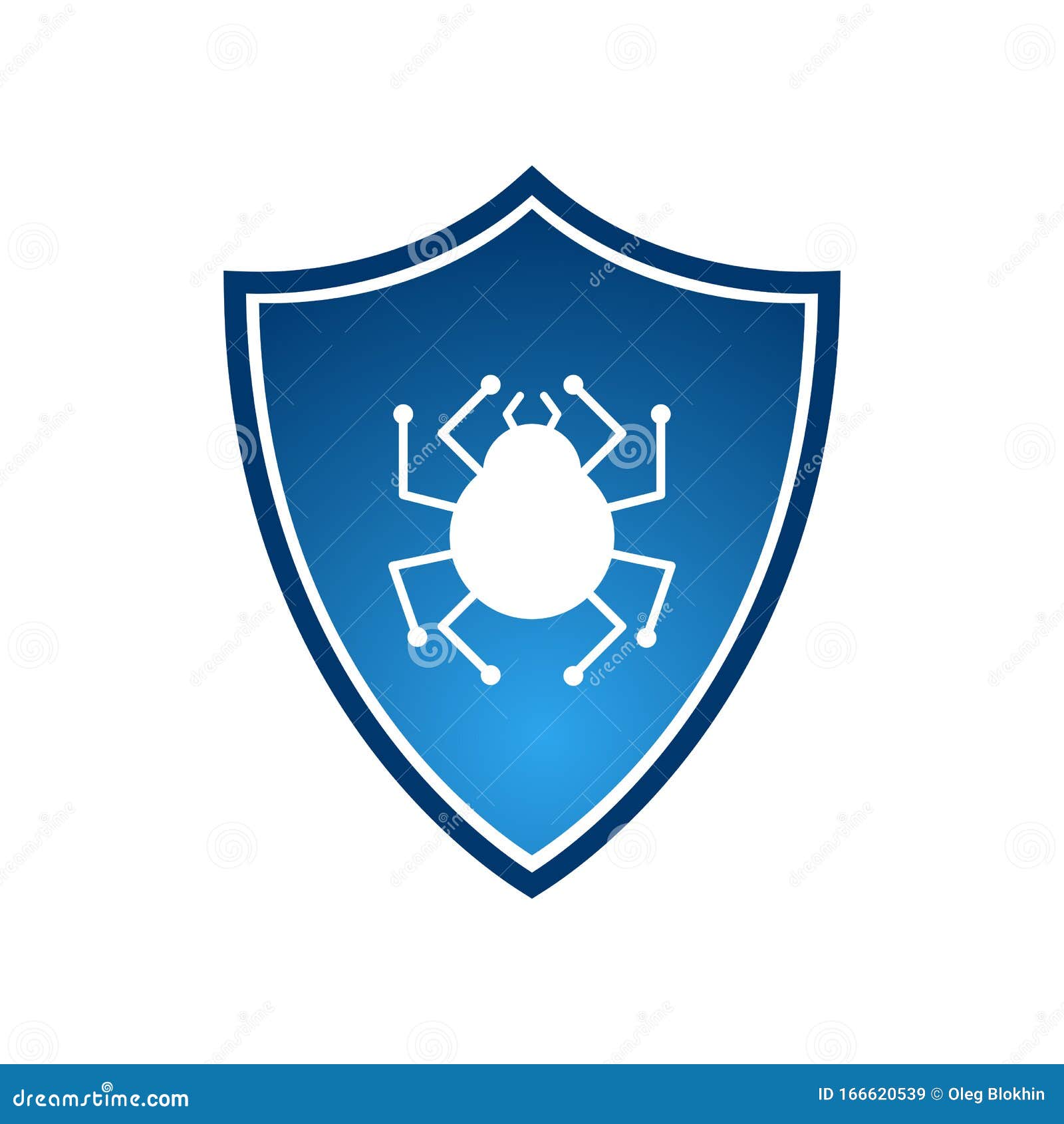 Isolated Blue Shield with Virus Logotype. Firewall Logo on White ...