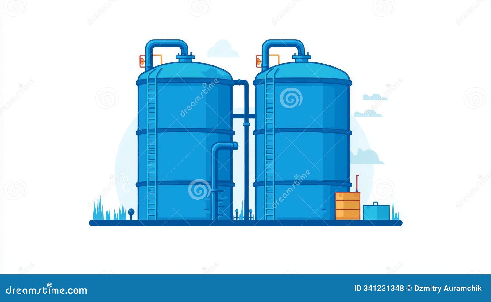 Isolated Blue Water Tank Illustration on a White Background Stock ...