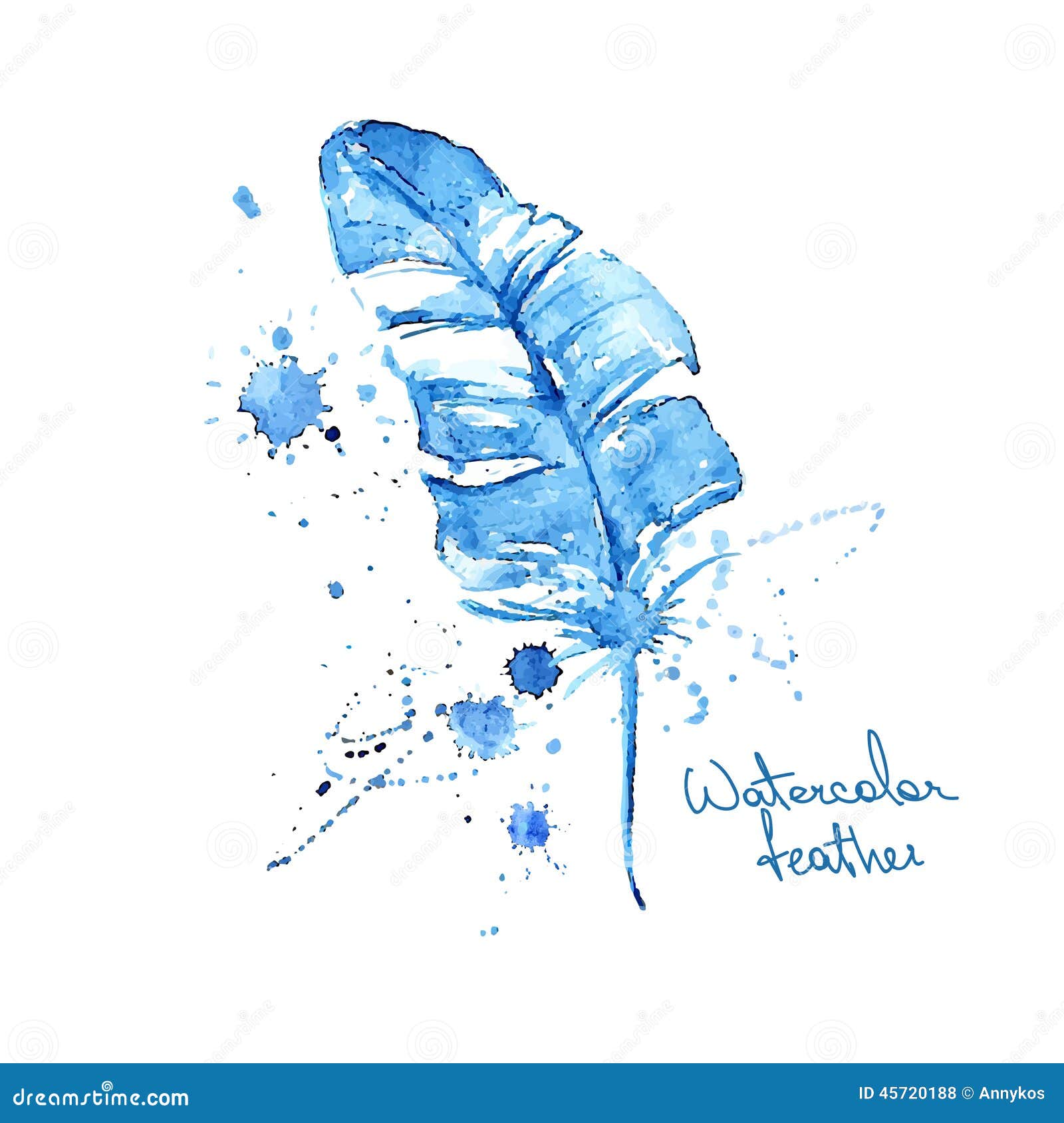 Isolated Blue Watercolor Feather Stock Vector - Illustration of ...