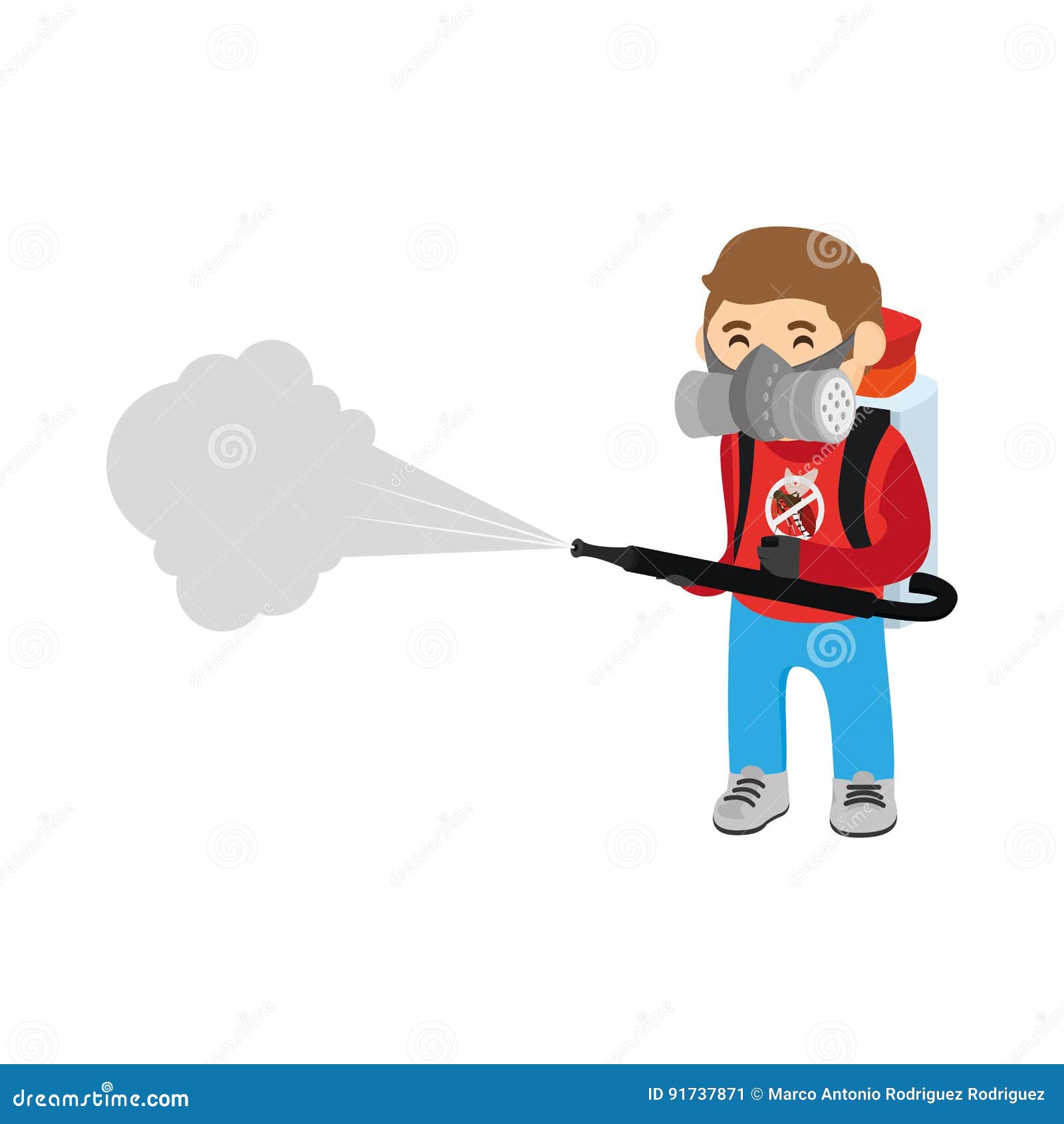 Isolated boy using a spray stock vector. Illustration of white - 91737871