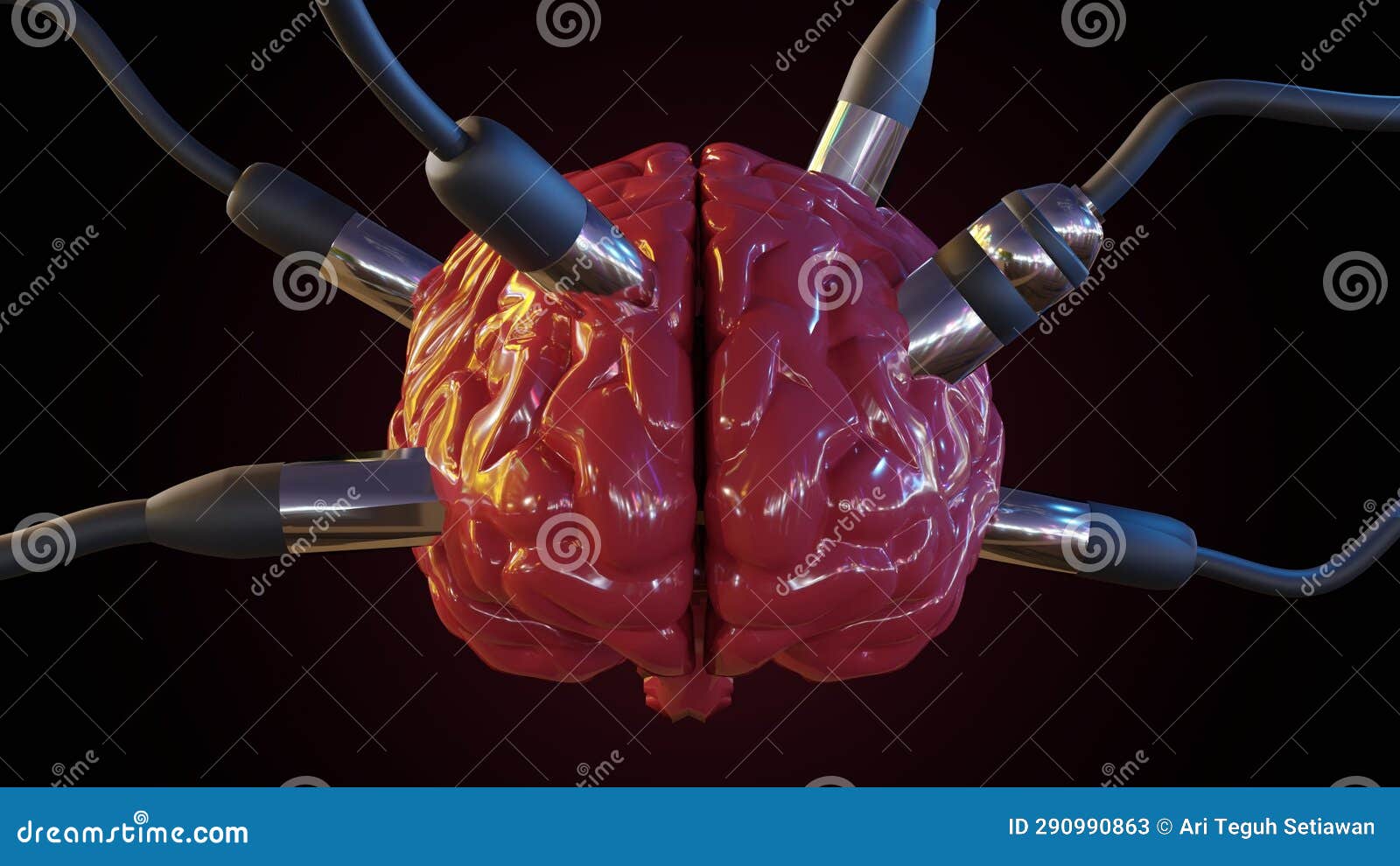 Brain with Wired Electronical for Memory Upload Tool Stock Illustration ...