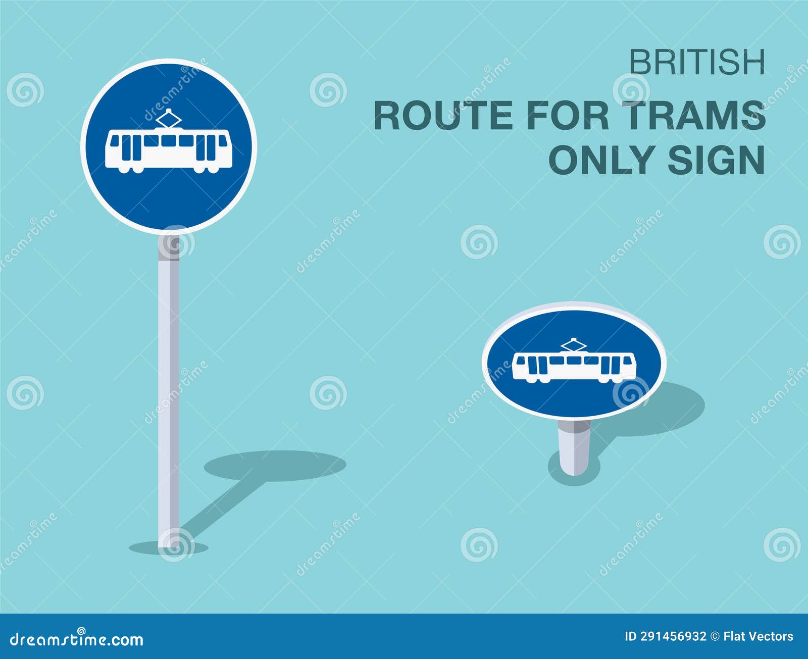 Isolated British Route for Trams only Sign. Front and Top View Stock ...