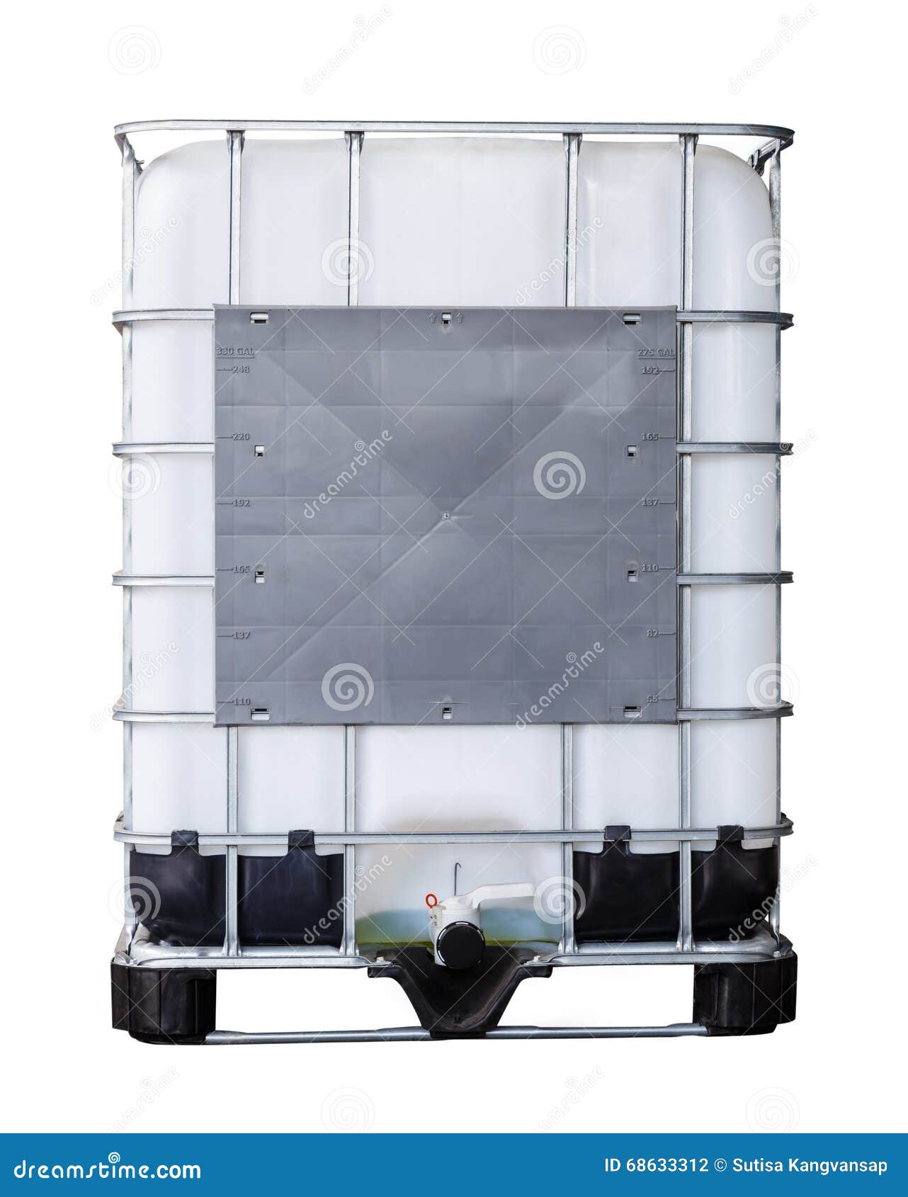 Isolated Bulk Plastic Oil or Liquid Containers and Metallic Cage Stock ...