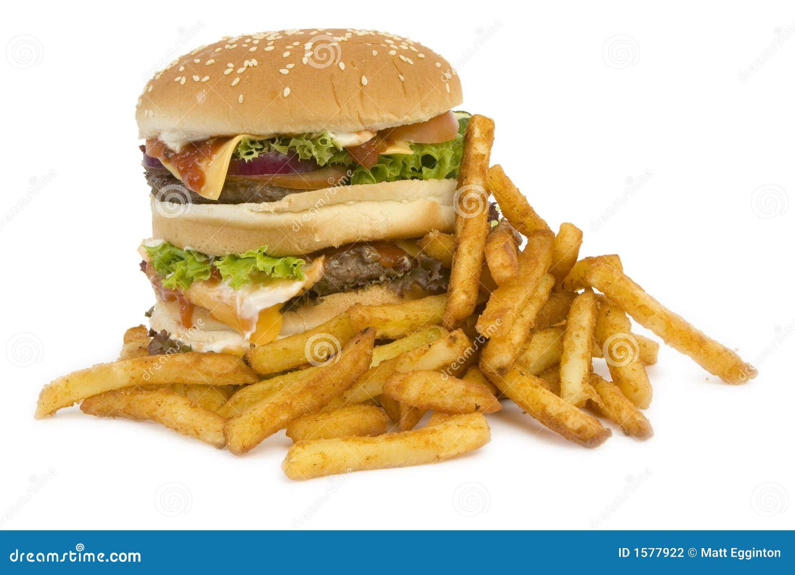 Isolated burger with fries stock photo. Image of cheese - 1577922