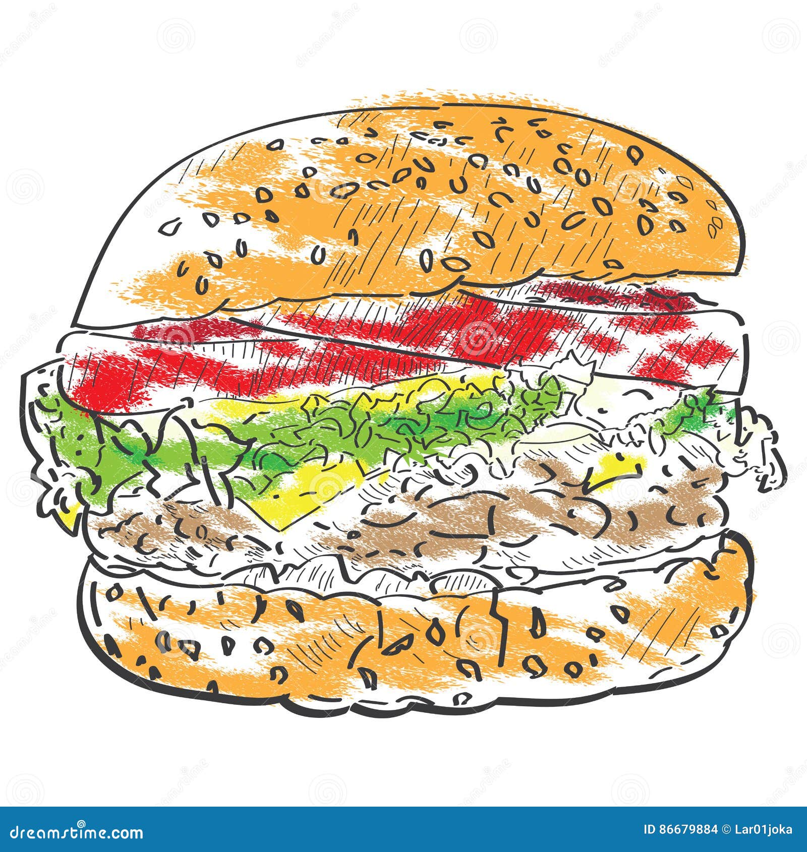 Isolated burger sketch stock vector. Illustration of cuisine - 86679884